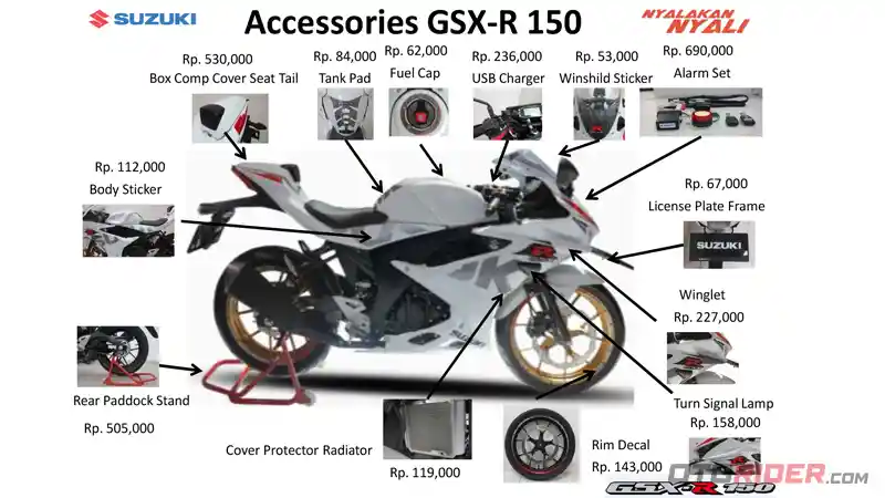 Harga Aksesori Resmi GSX-R150 dan GSX-S150